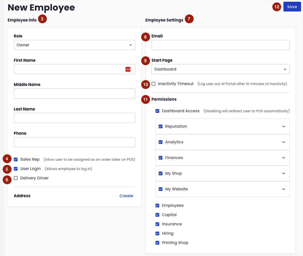 Adding an employee and customizing their access to your system