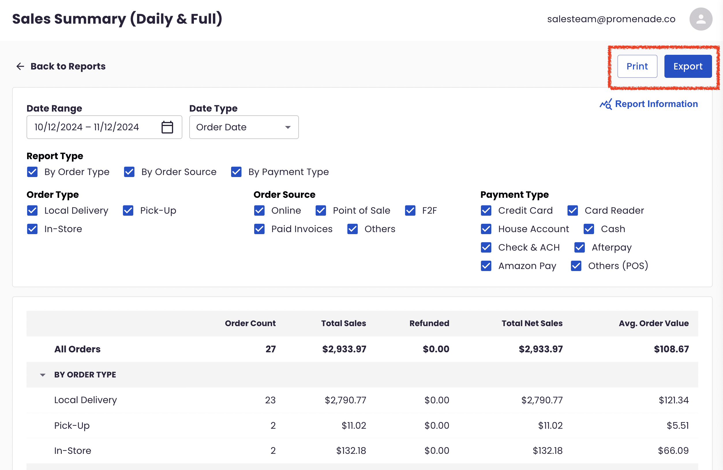 Sales Summary Report