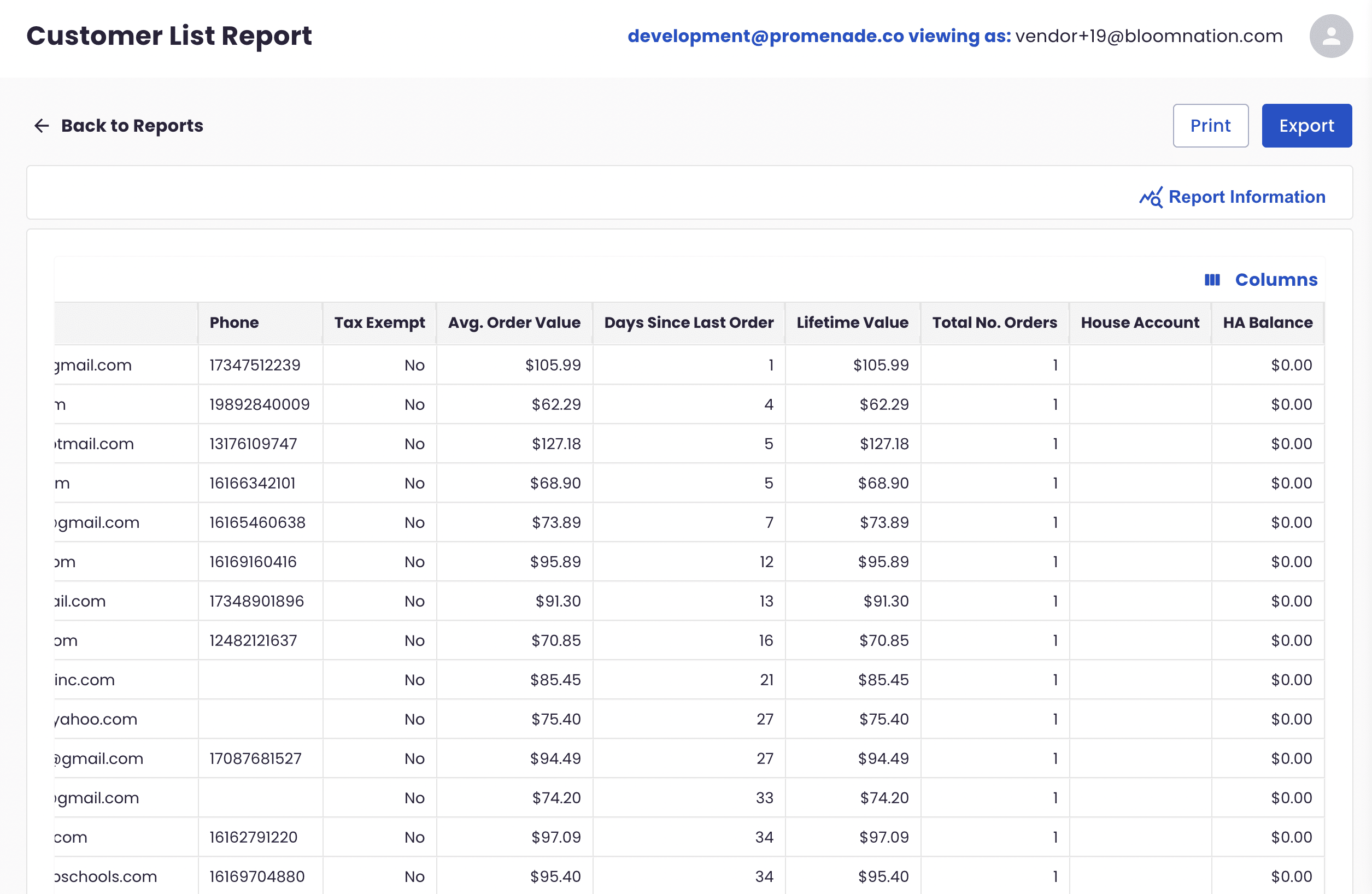 Customer List Report