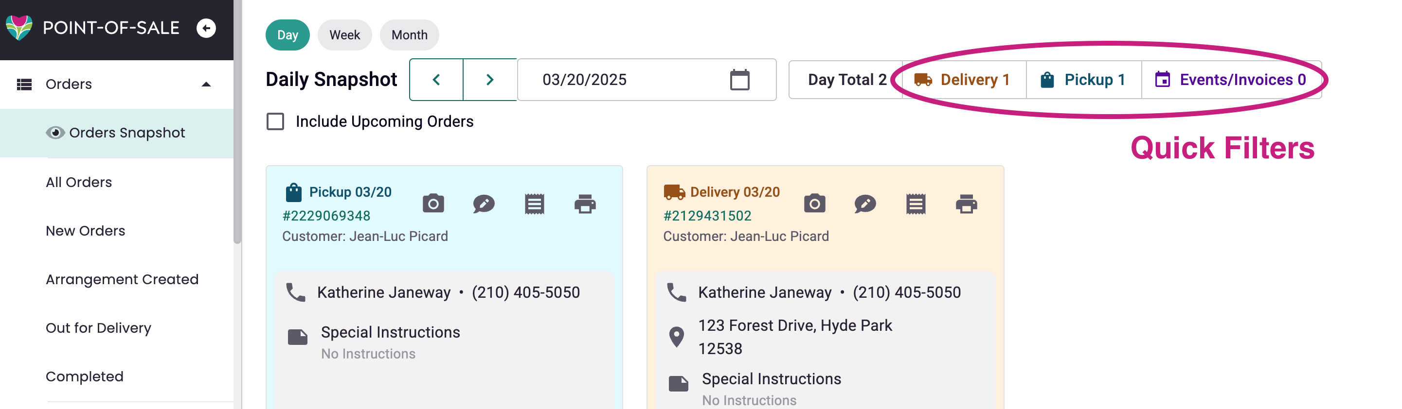 Orders Snapshot View